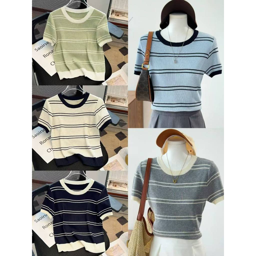 Jolly Chic Stripe Pattern All Match Knitted Top 7031 | Shopee Philippines
