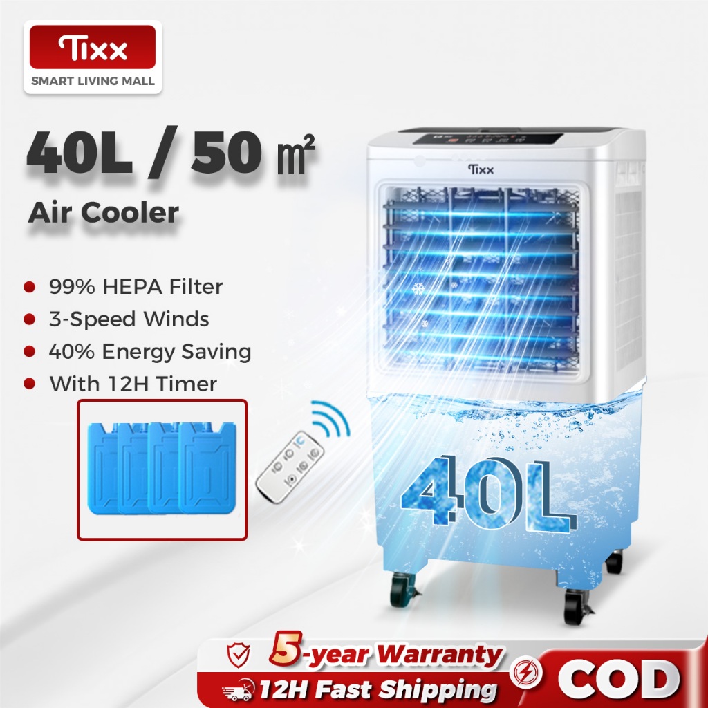 Tixx Air Cooler Fan Inverter Mobile Portable Aircon 40L Button/Remote ...