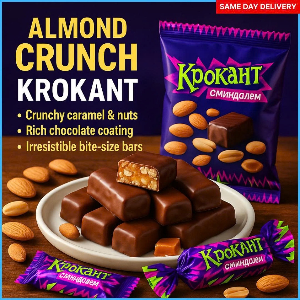 Almond Crunch Krokant Chocolate Candy Bar – Nutty Caramel Crunch Snack ...