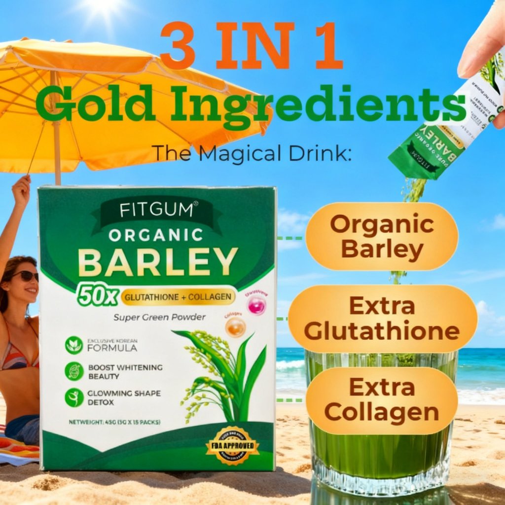 Fitgum Organic Barley Grass Powder with Glutathione and Collagen for ...