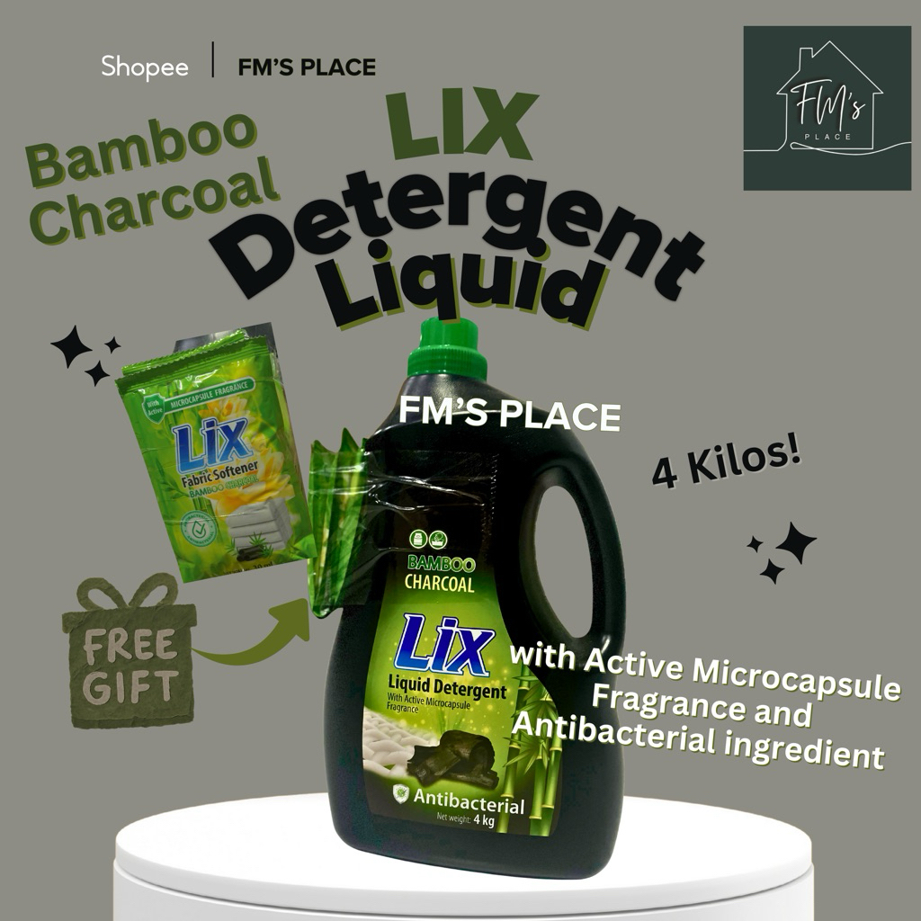 Laundry Liquid Detergent – Lix Bamboo Charcoal Scent (4kg) + FREE 6 ...