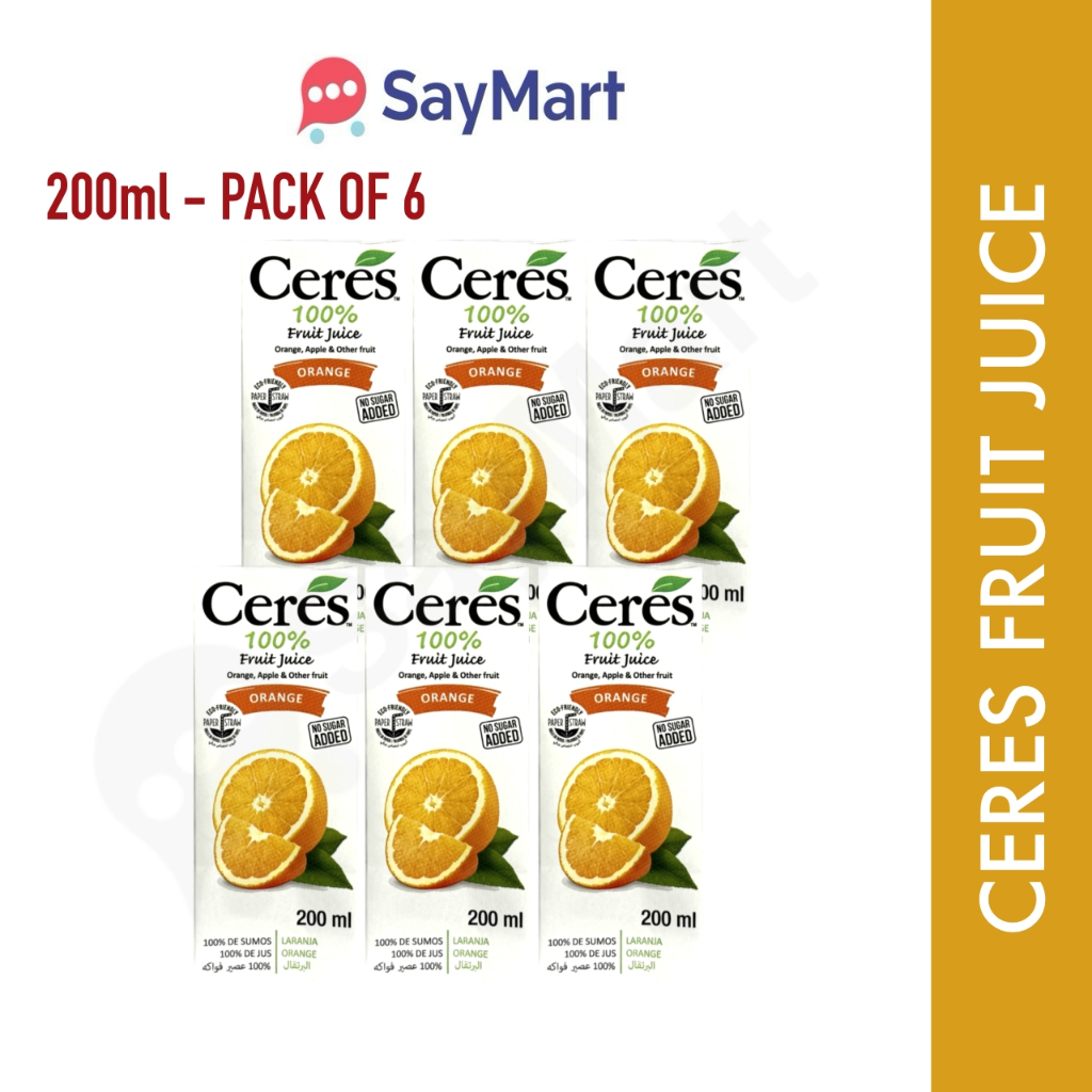 CERES 100% JUICE ORANGE 200ML - PACK OF 6 | Shopee Philippines