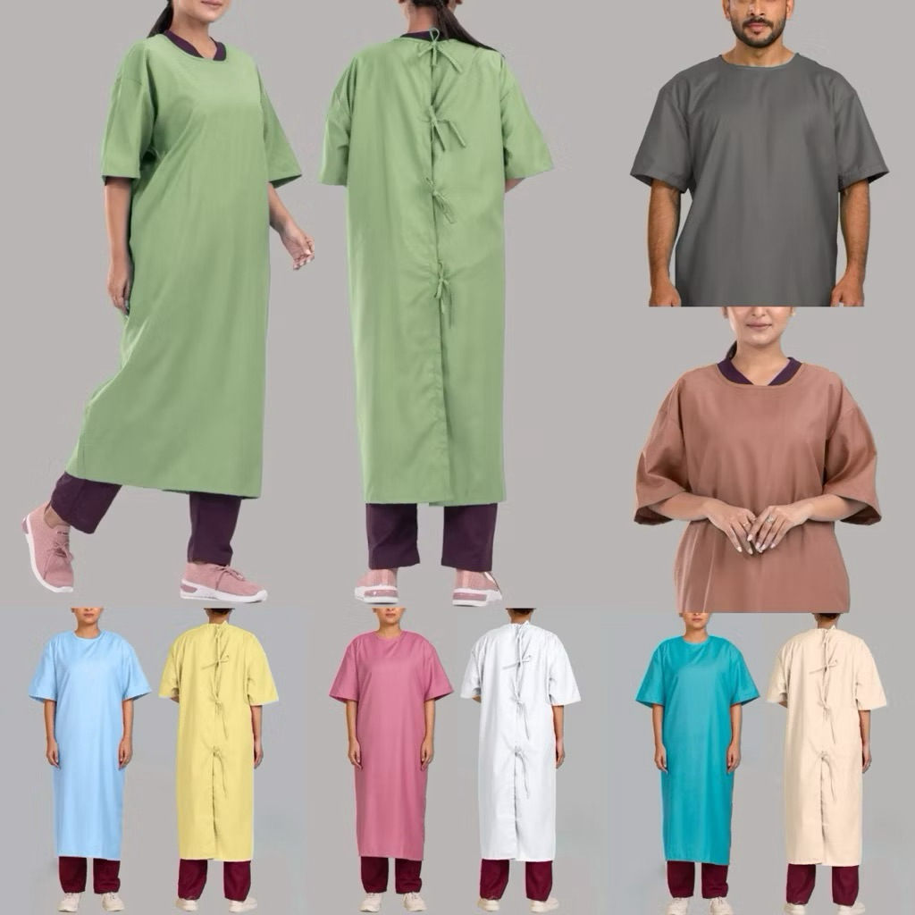 PATIENT GOWN Cotton Hospital Lab Gown Medical Linen Suit Unisex ...