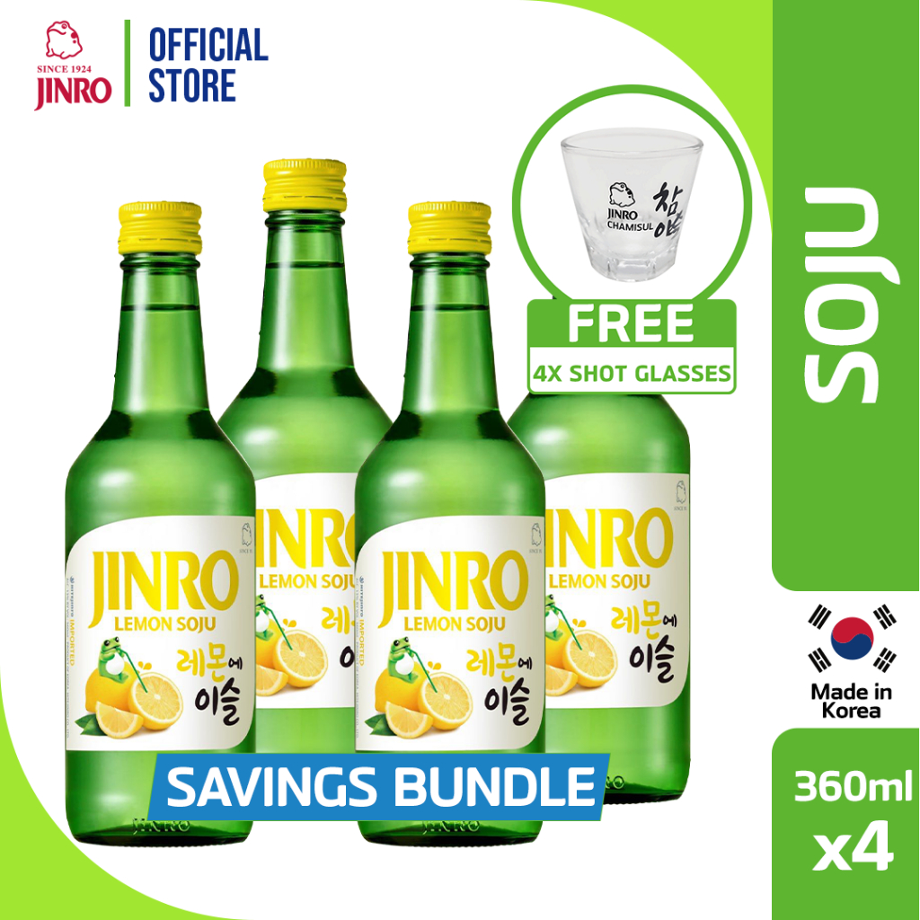 Jinro Lemon Soju 360ml Pack of 4 FREE 4 Shot Glasses | Shopee Philippines