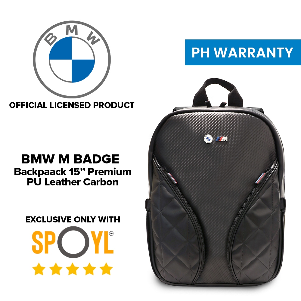 BMW M Badge Backpack 15″ Premium PU Leather Carbon Black Rugged ...