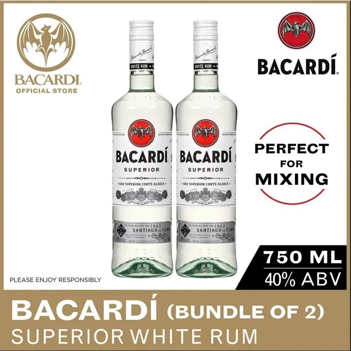 [Bundle of 2] BACARDI Superior White Rum - 750ml / 75cl, 40% ABV ...
