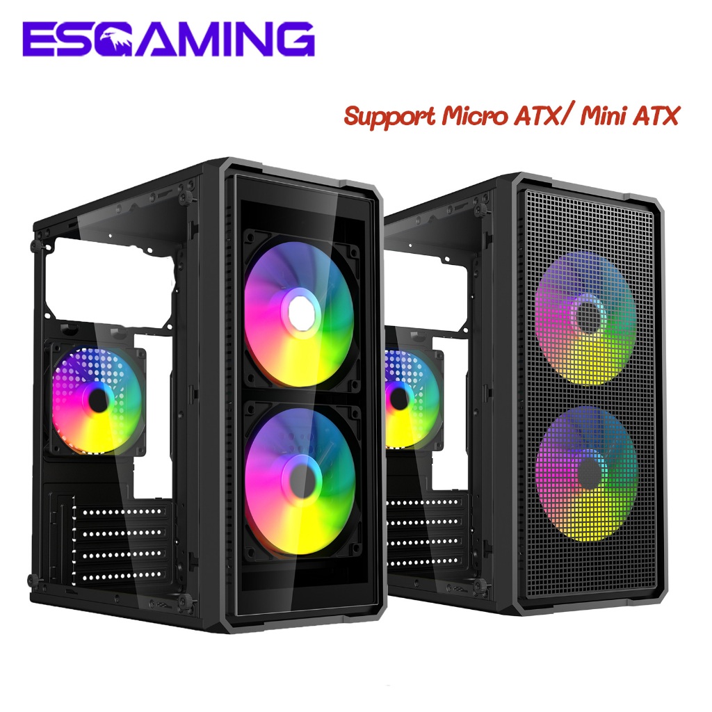 ESGAMING Micro ATX Gaming Pc Case With Tempered Glass Black Desktop ...