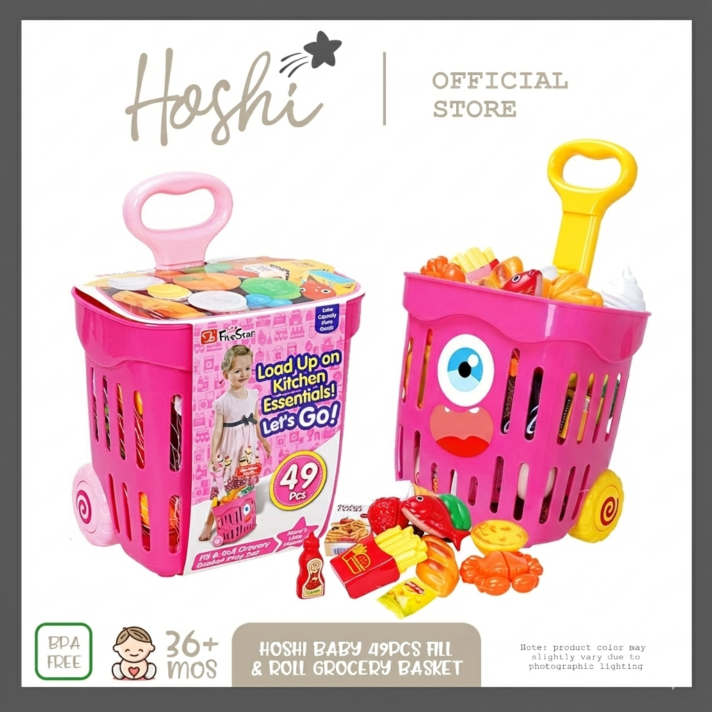 Hoshi Baby 49pcs Fill and Roll Mini Grocery Basket, Pretend Play Toy ...