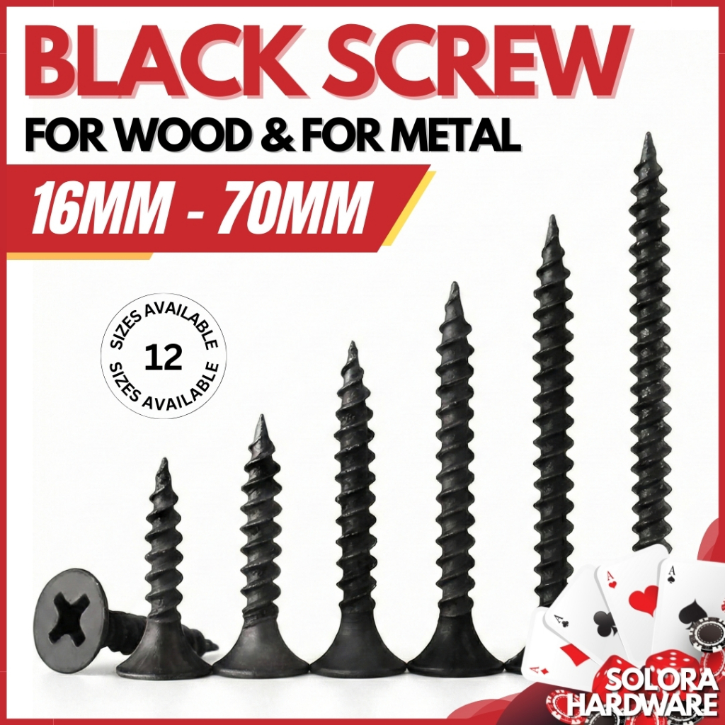 100PCS Black Screw for Wood and Metal Self-Tapping 1 inch to 3 inches ...