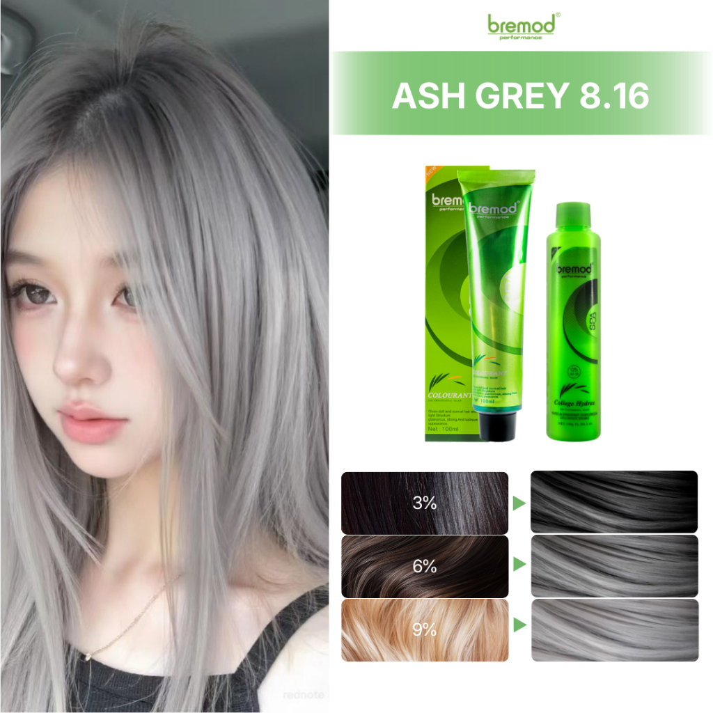 Bremod Hair Color Permanent 8.16 Ash Grey(100ml Hair Dye+100ml Oxidizer ...