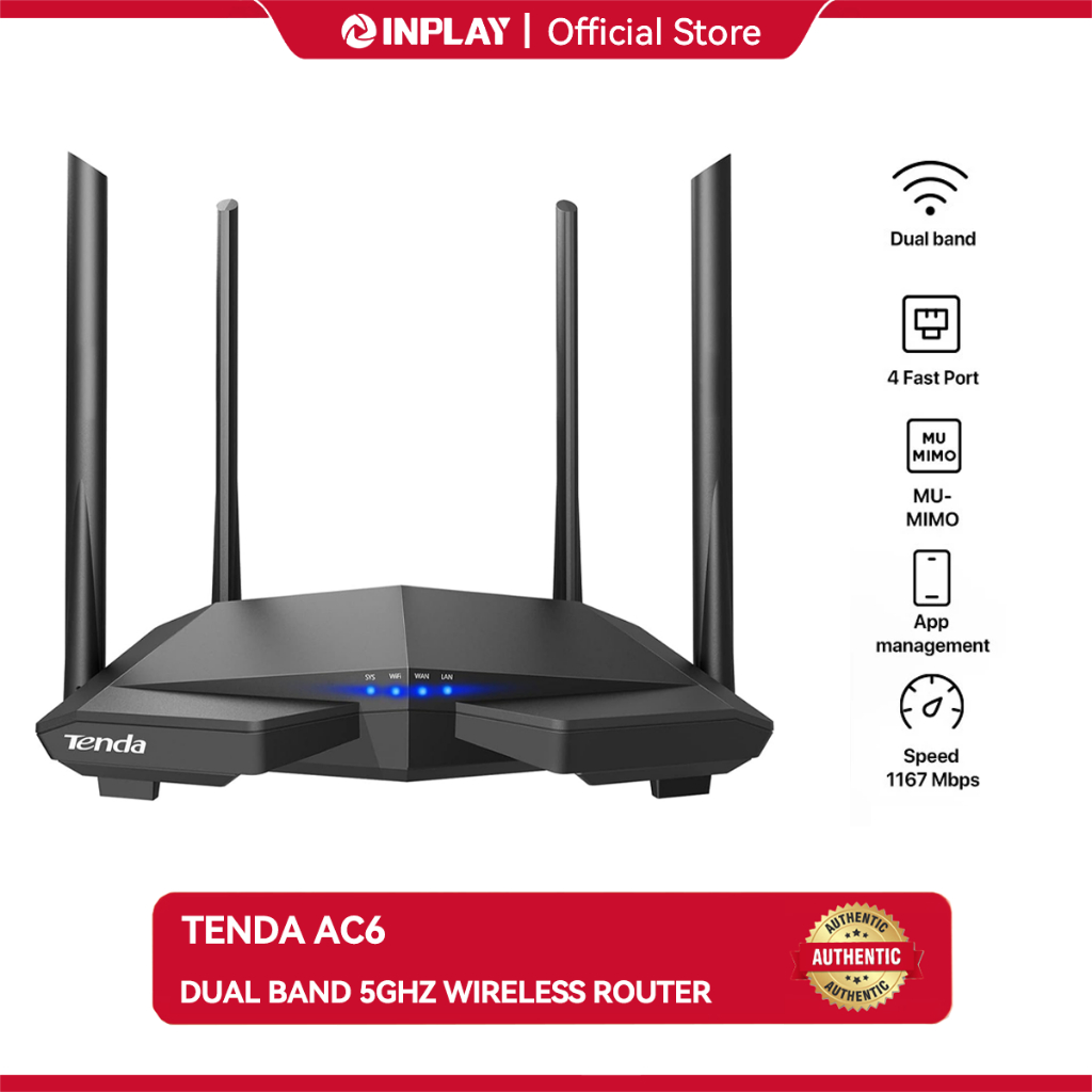 Tenda AC6 Smart WiFi Router 1200Mbps High Speed Dual Band 2.4Ghz&5Ghz ...
