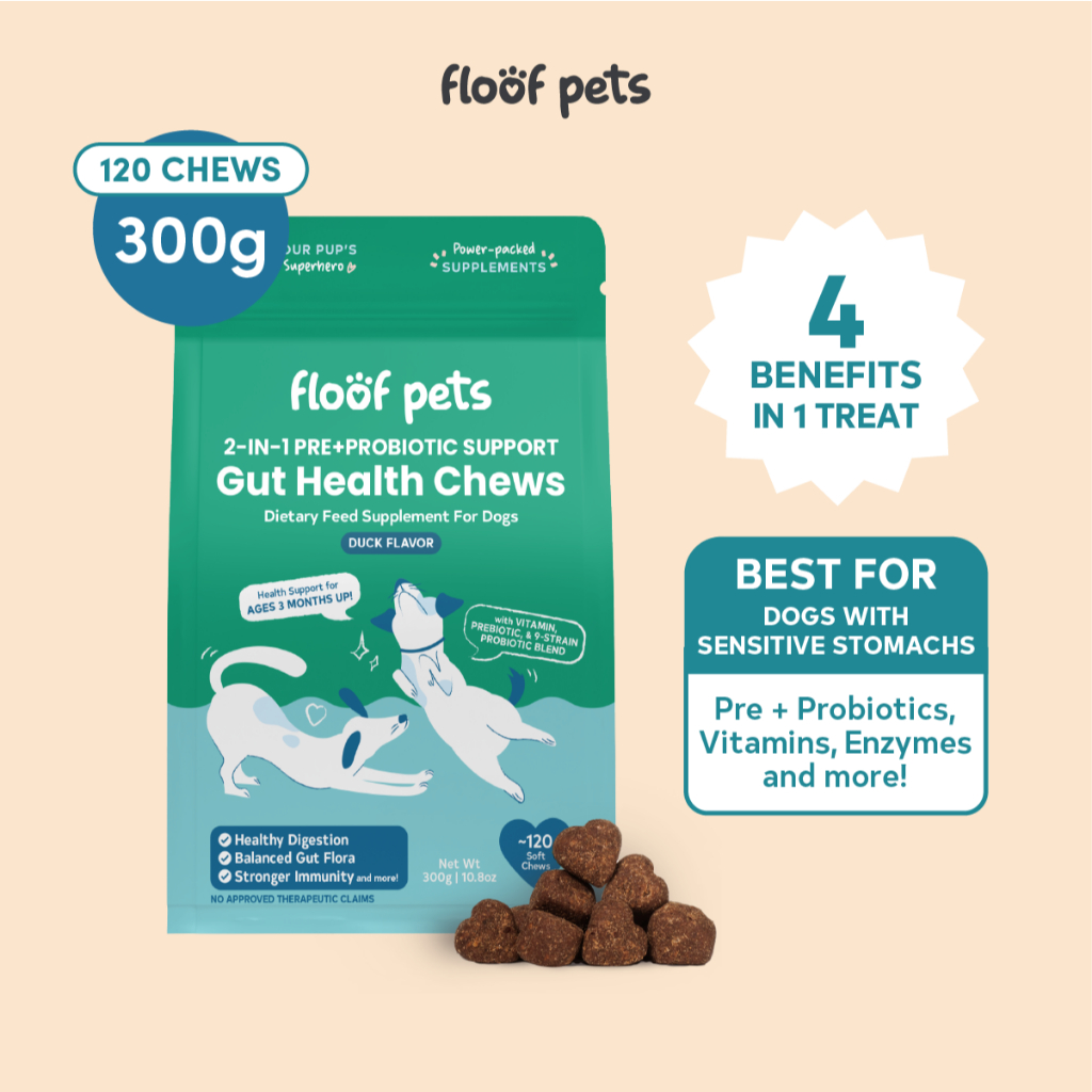 Floof Pets Pre+Probiotic Gut Health 120 Chews (300g) Supplement for ...