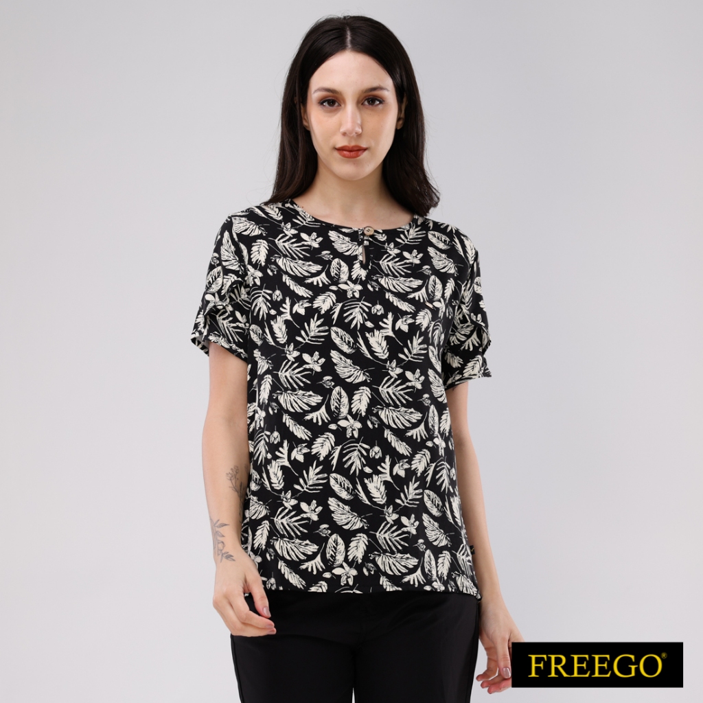 Freego Ladies Woven Printed Single Twill Short Sleeves Blouse AST04 ...