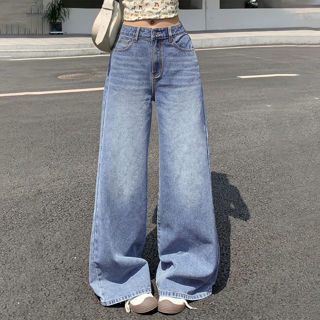 Loose Straight-Cut Denim Pants For Women Plus Size Wide Leg Jeans ...