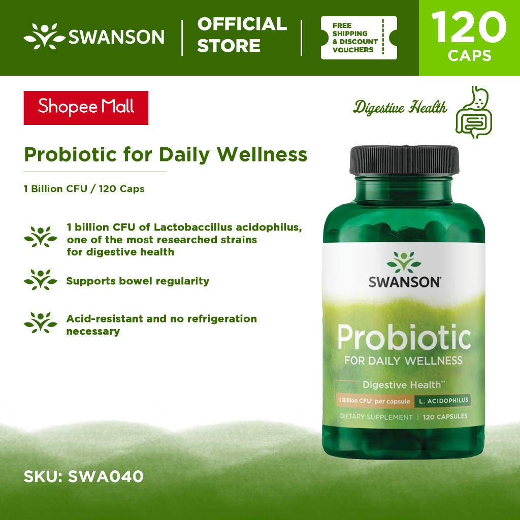 Swanson Probiotic For Daily Wellness 1 Billion CFU 100 Caps Digestive ...