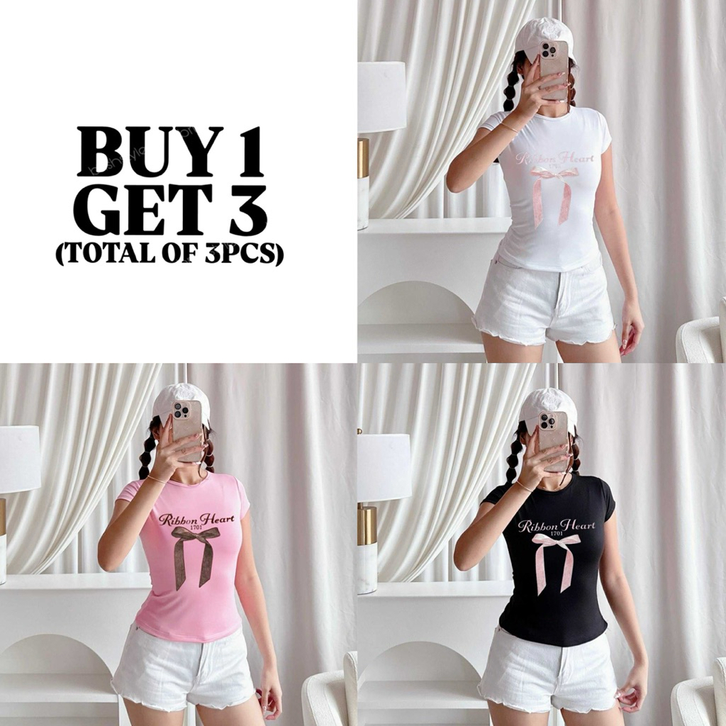 BUY 1 TAKE 3 (Total of 3pc) RAVEN Ribbon Heart Basic Cotton Shirt Full ...