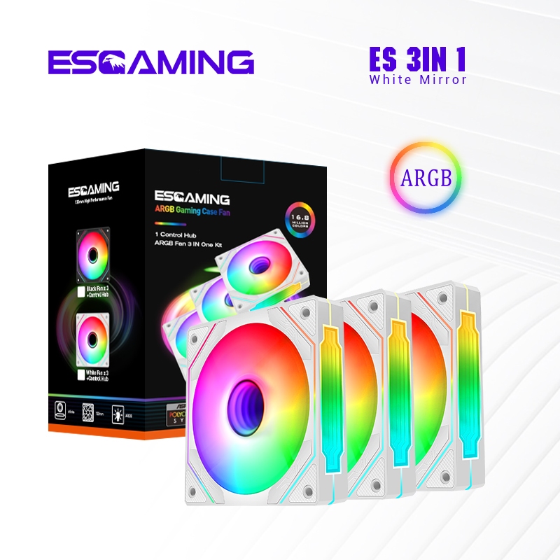 ESGAMING CPU Fan 3in1 Kit ARGB Case Fan With Hub Control Remote 120mm ...