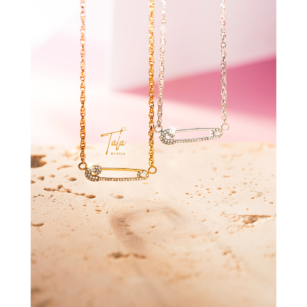 TALA by Kyla Studded Safety Pin Necklace Stainless Steel Hypoallergenic ...