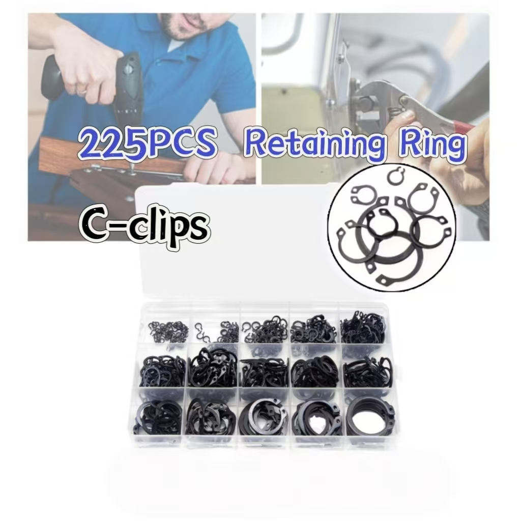 225PCS C Clip External Snap Retaining Ring Set Carbon Steel M3-M25 ...