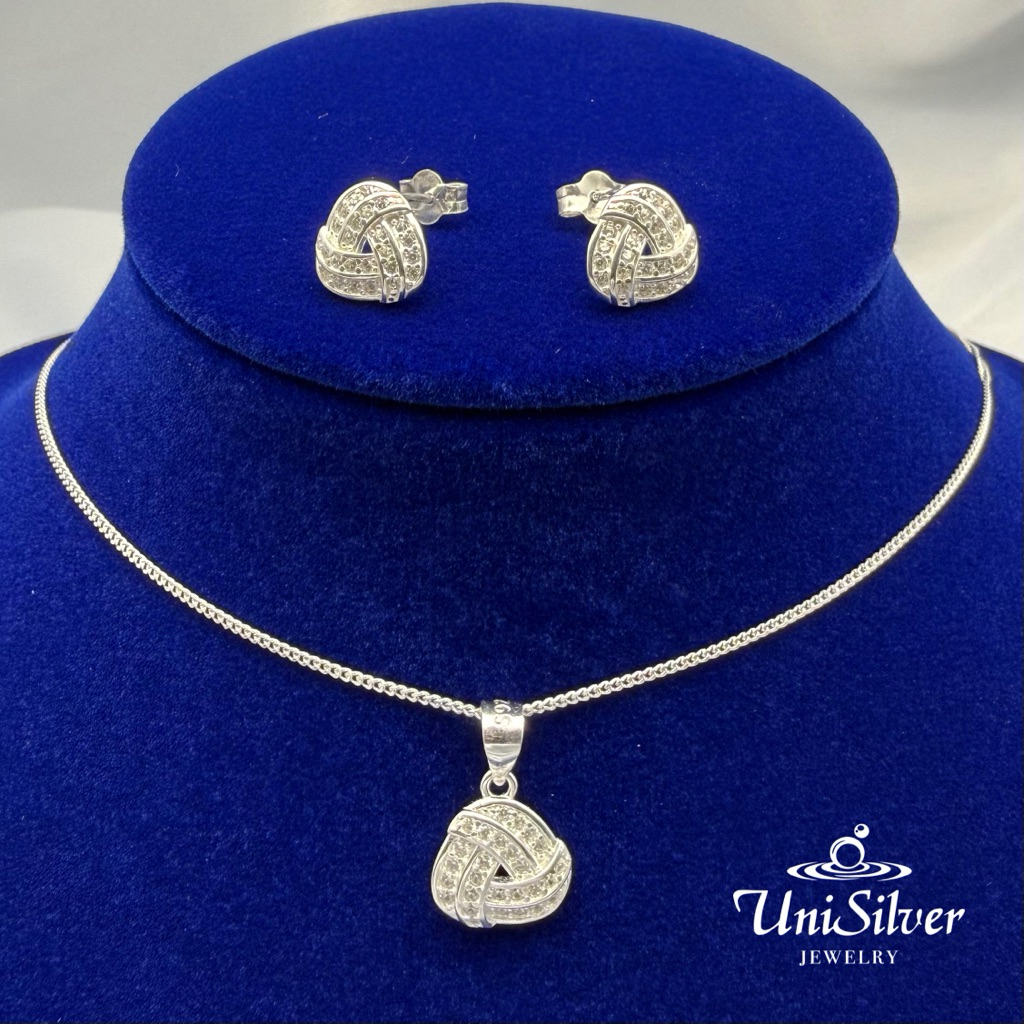 Unisilver 925 Sterling Silver Necklace & Earrings Set Of Jewelry ...