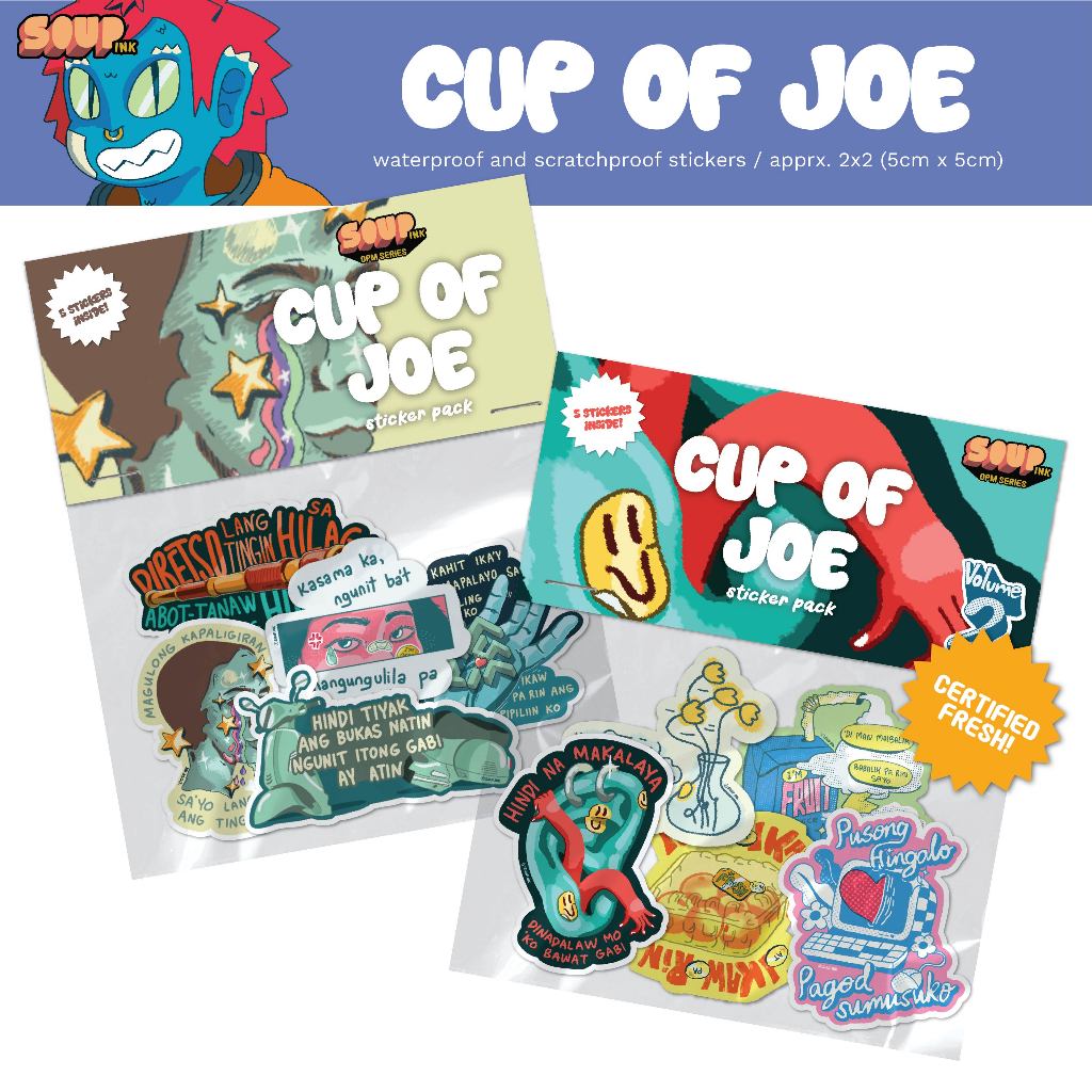 CUP OF JOE STICKER PACK, vinyl die cut stickers in waterproof ...