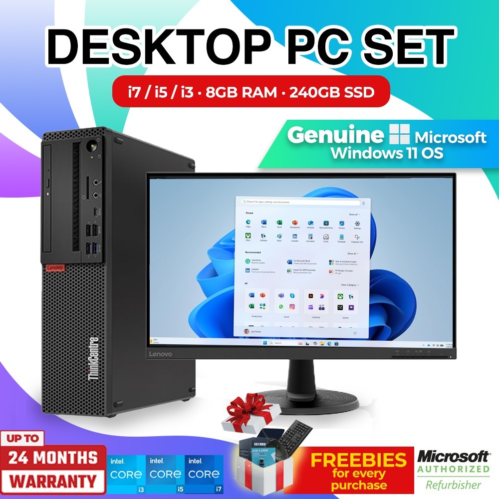 Computer Desktop Set - Intel i5 / 8GB RAM / 256GB SSD / with Genuine ...