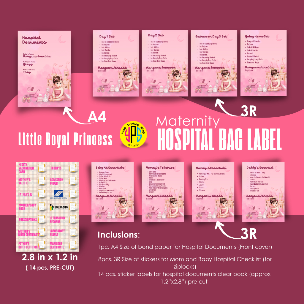 PERSONALIZED CHECKLIST BABY& MOMMY HOSPITAL BAG STICKER LABELS (FOR ...