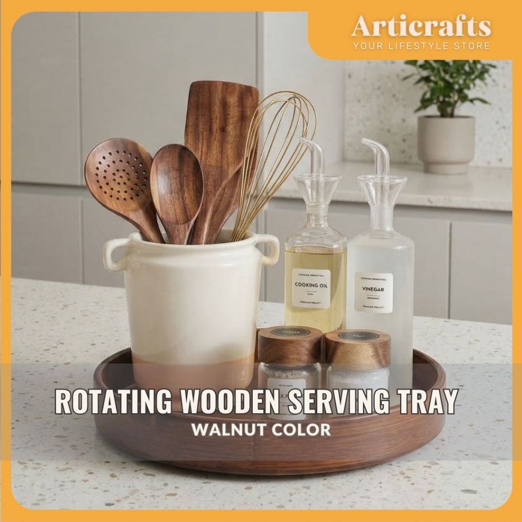 Premium Rotating Wooden Serving Tray for Condiments and Spices Dark ...