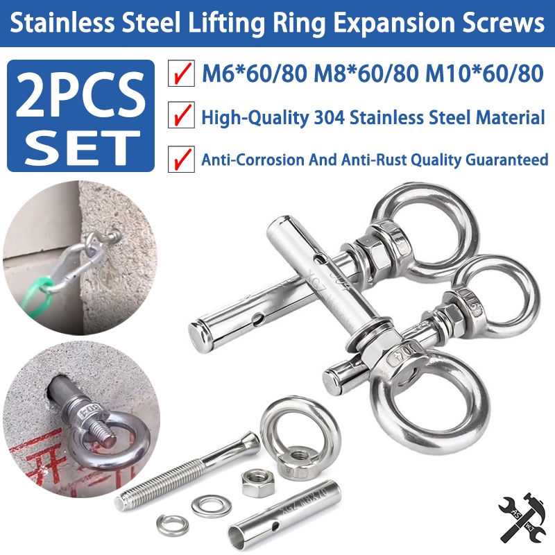 2Pcs 304 Stainless Steel Lifting Ring Expansion Screw Sheep Eye Screw ...