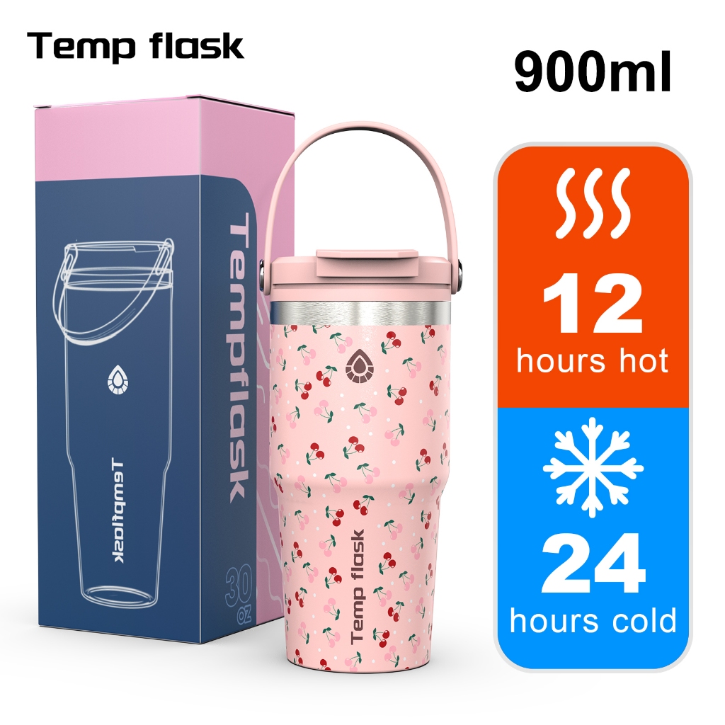 Tempflask（20oz/30oz）Foldable Straw Insulated Tumbler Large Capacity ...