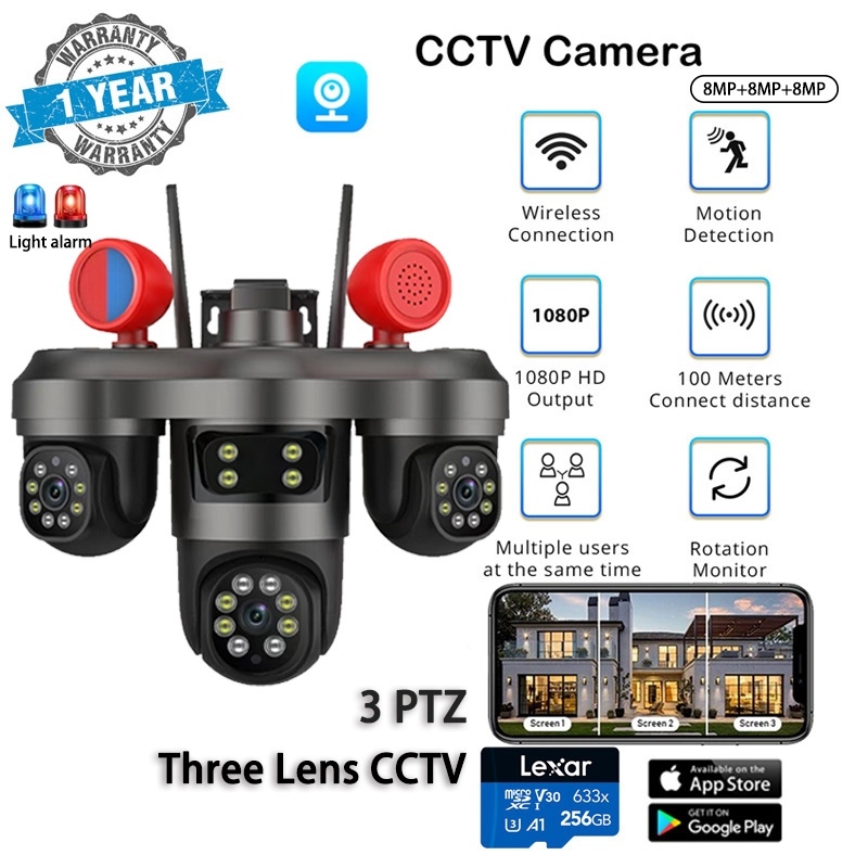 V380 Pro Three Lens CCTV Camera 3 PTZ Outdoor Waterproof Night Vision ...