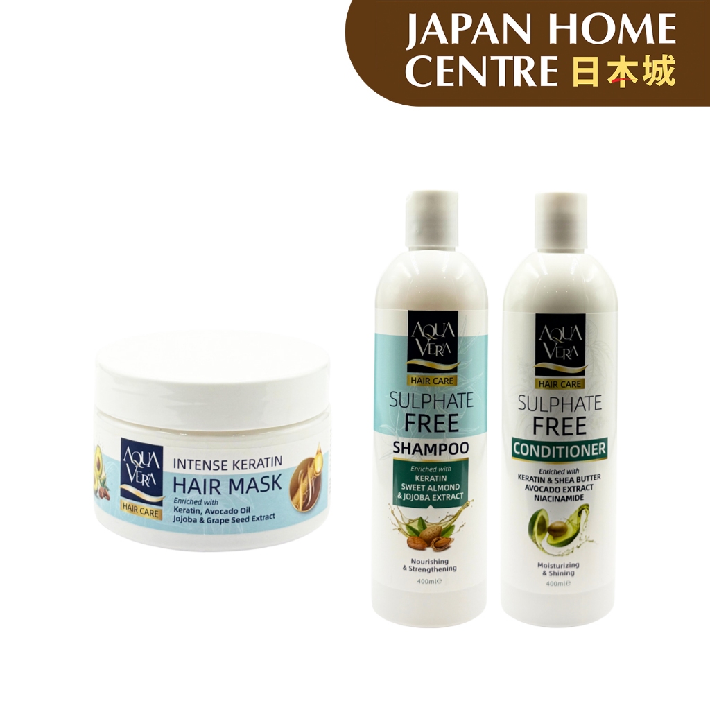 Aqua Vera Sulfate free Keratin Shampoo, Conditioner, & Intense Keratin Hair Mask [Japan Home ...