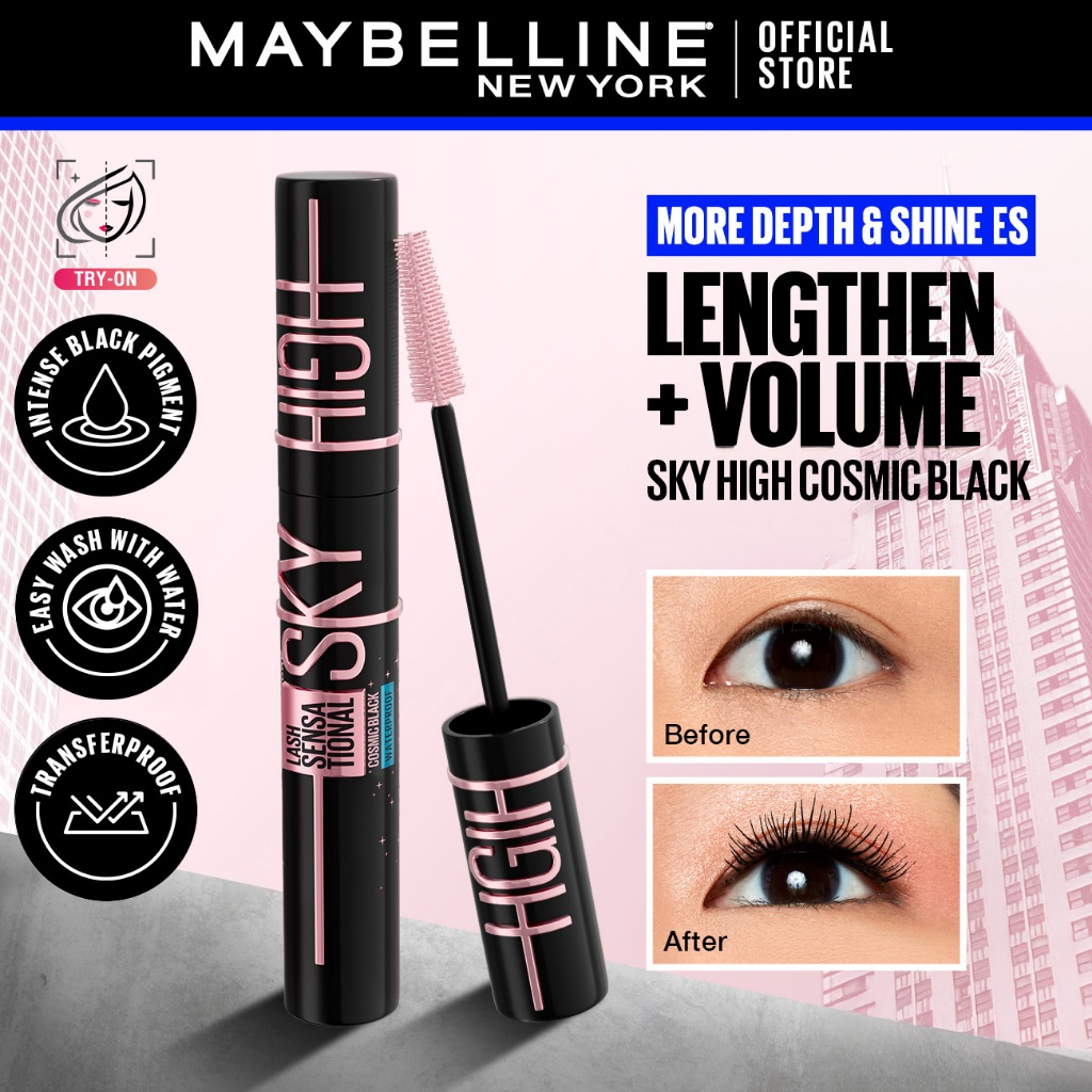 Maybelline Sky High Cosmic Black Mascara 24HR Long-Lasting, Lengthening ...