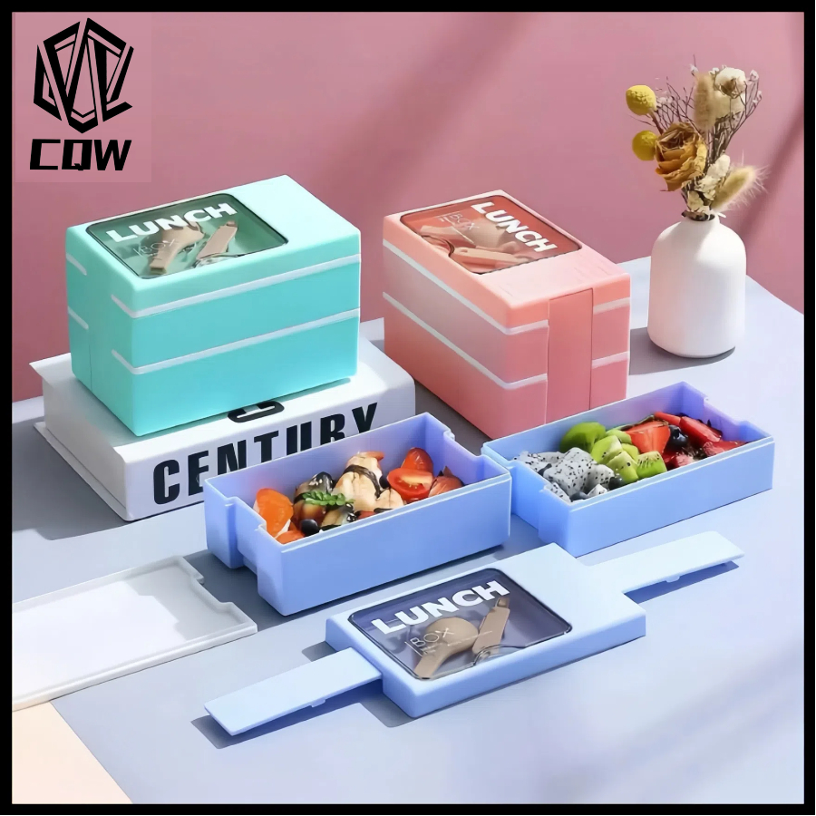 CQW 1200ML Double Layer Bento Box With Spoon Leakproof Stackable Lunch ...