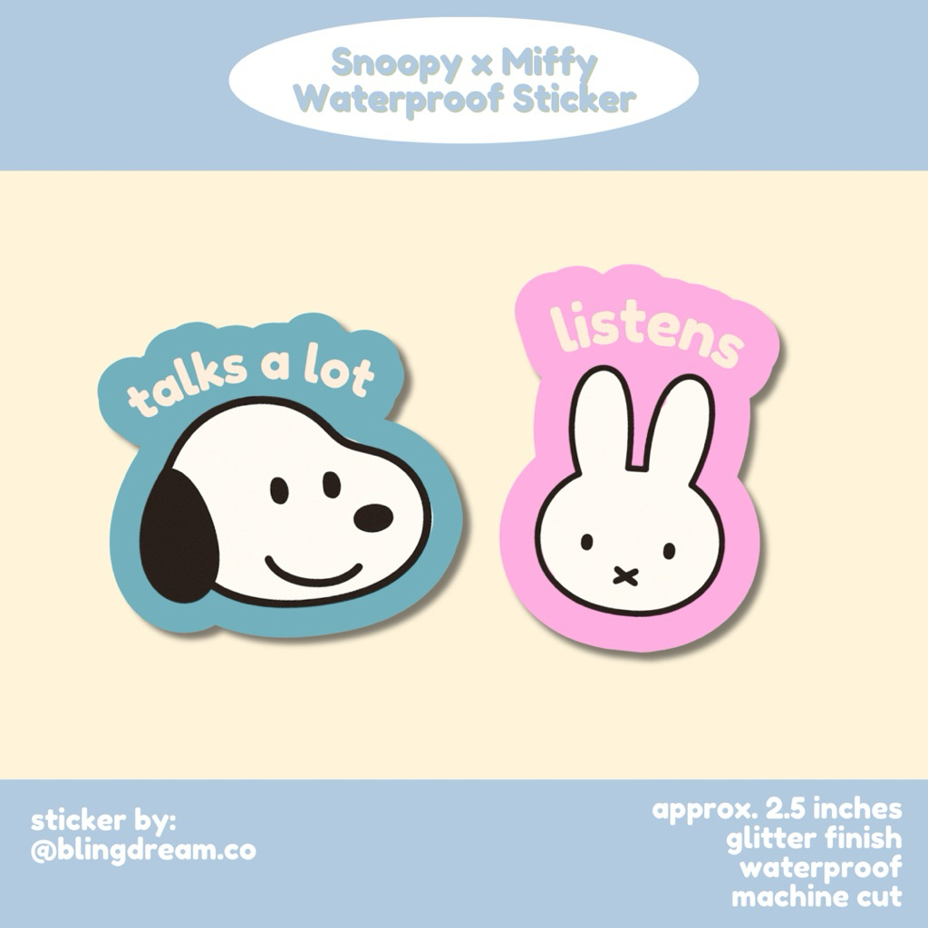 Miffy x Snoopy Matching Sticker Set | Talks a Lot Listen Funny Kawaii ...