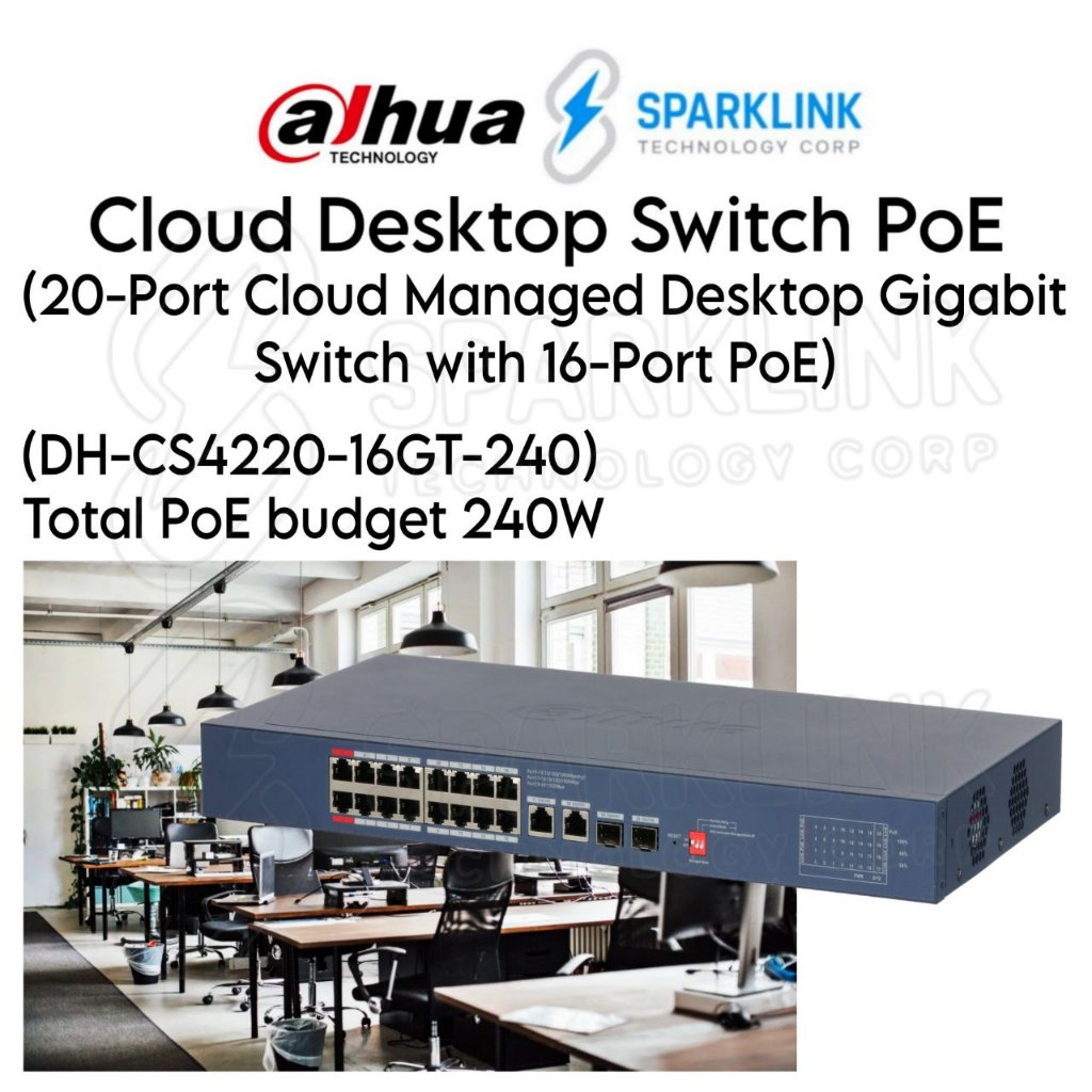 Dahua DH-CS4220-16GT-240 20-Port Cloud Managed Desktop Gigabit Switch with 16 PoE Ports | 240W ...