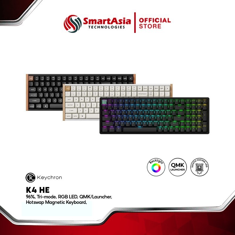 Keychron K4 HE Magnetic Keyboard, 96%, Tri-mode, RGB LED, QMK/Launcher ...