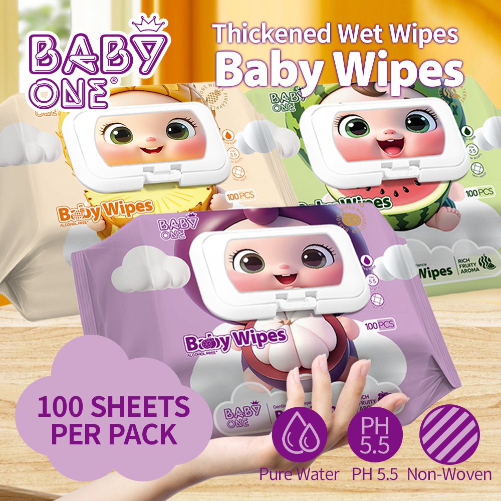 Babyone 3/6 Pack 100 Sheet Fruity Scented No-Alcohol Gentle Wipes For ...