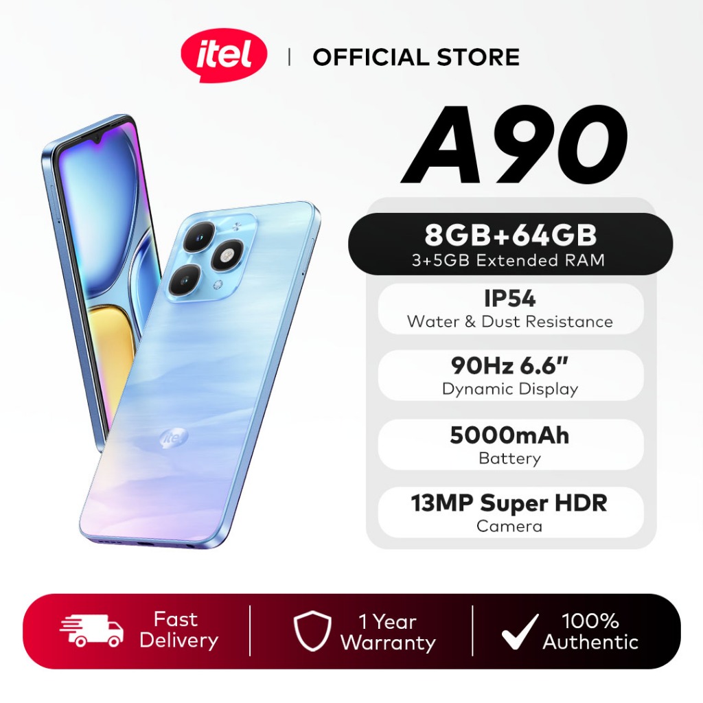 Itel A90 8GB (3+5GB Extended RAM) + 64 ROM | IP54 | 90Hz 6.6" Display | 5000mAh | 13MP Super HDR ...