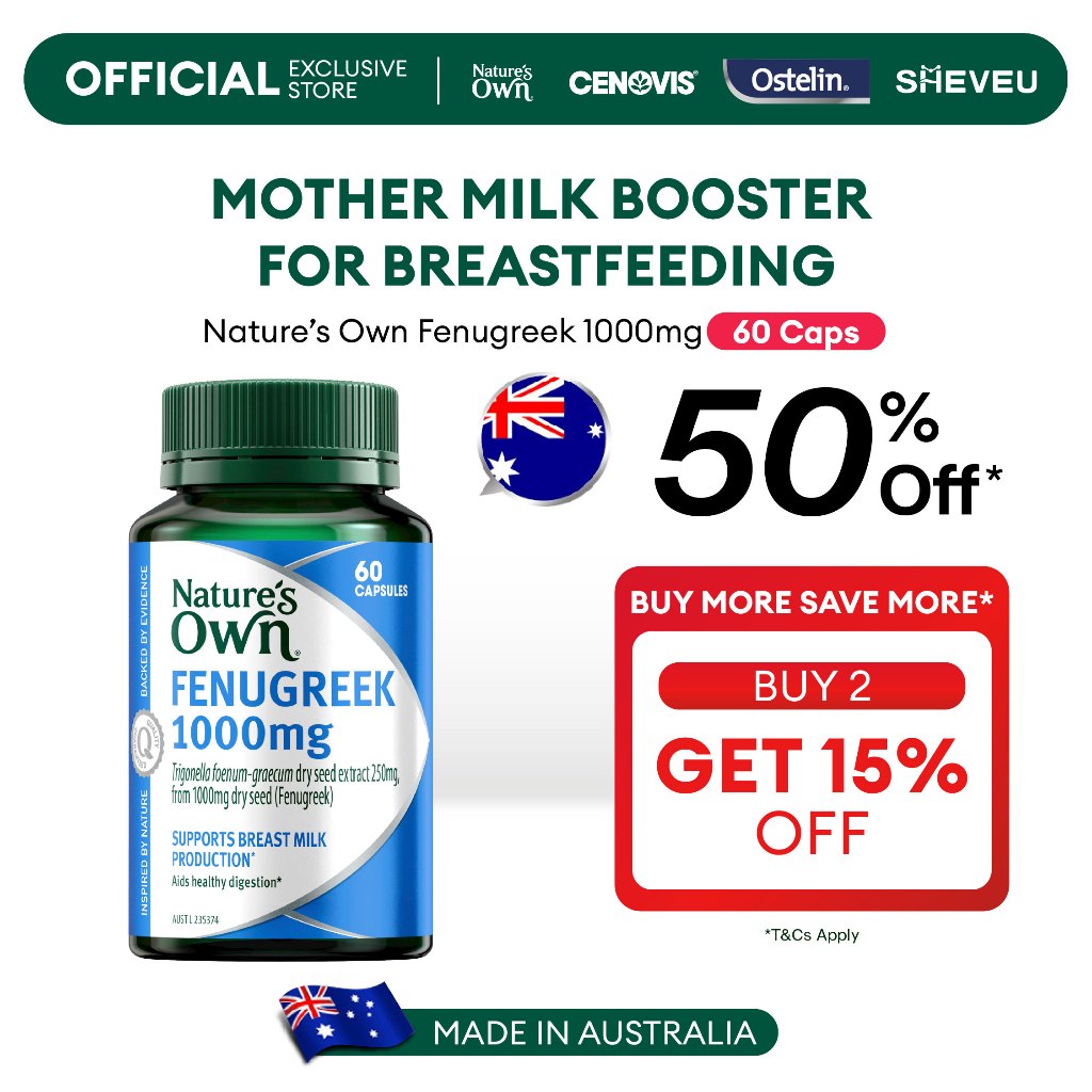 Nature's Own Fenugreek Mother Milk Booster 1000mg 60 Capsules ...