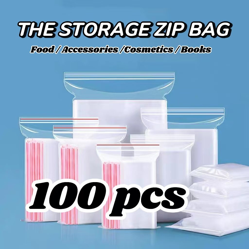 100 Pcs Resealable Ziplock Pouches Transparent Plastic Bags Food ...