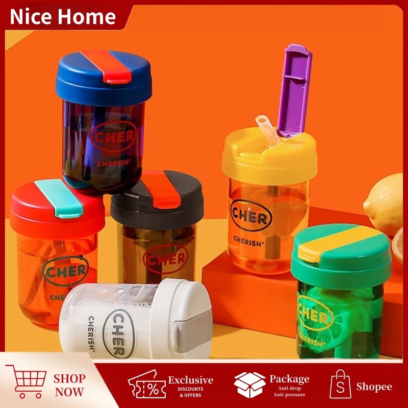 NHS 330ML Water Bottle With Straw Cover Portable Leakproof Cute Tumbler ...