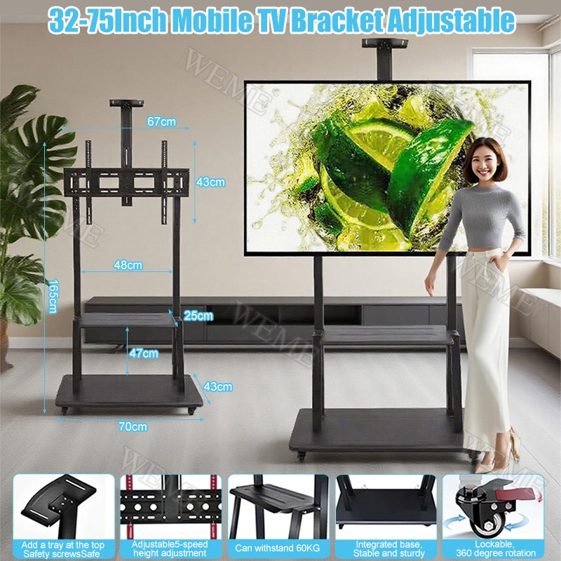 TV Stand Monitor 32-75 Inch Screen Movable Rack Floor Base TV Rack ...