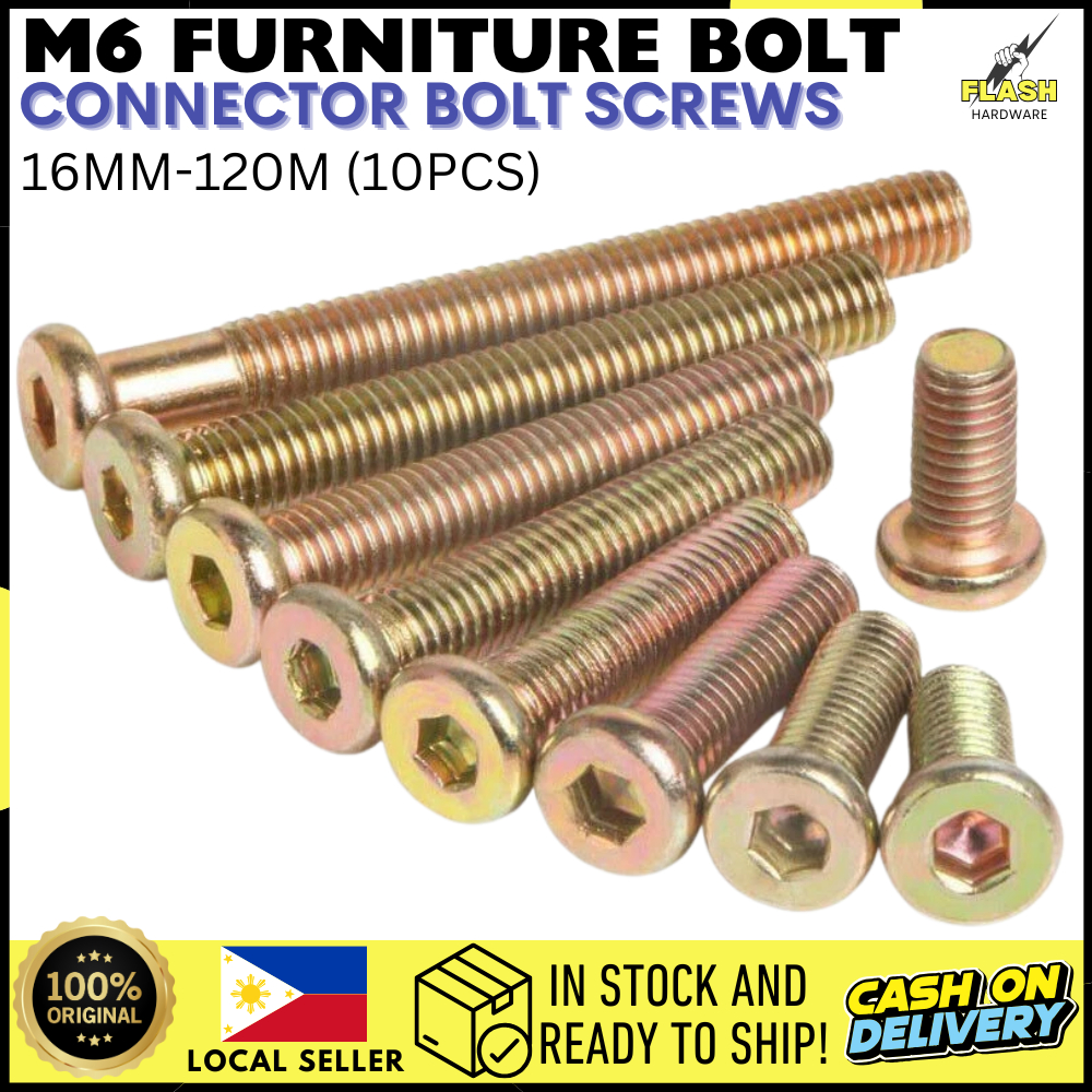 M6 Furniture Connector Bolt Screws for Wood & Metal Assembly Sold per ...