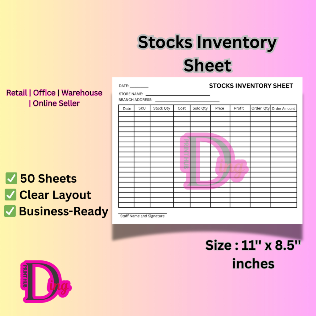 Stock Inventory Pad for Small Business use for Office, Warehouse and ...