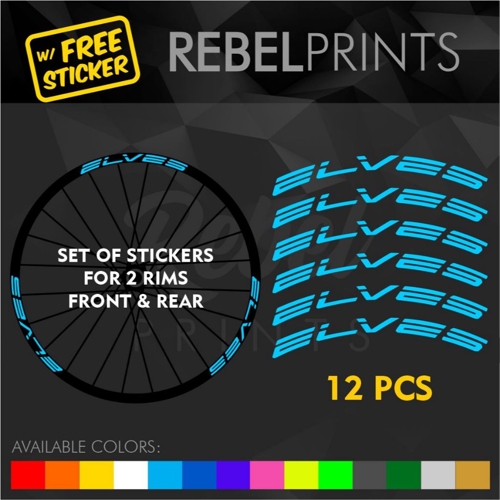 ELVES (12 pcs) 18mm Wheel Rim Sticker Decals Vinyl for Mountain Bike ...