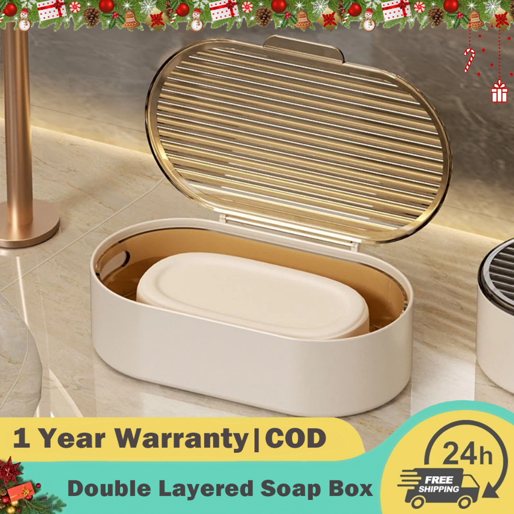 Home Bathroom Large Capacity Soap Box Double Layer Soap Box With Lid ...
