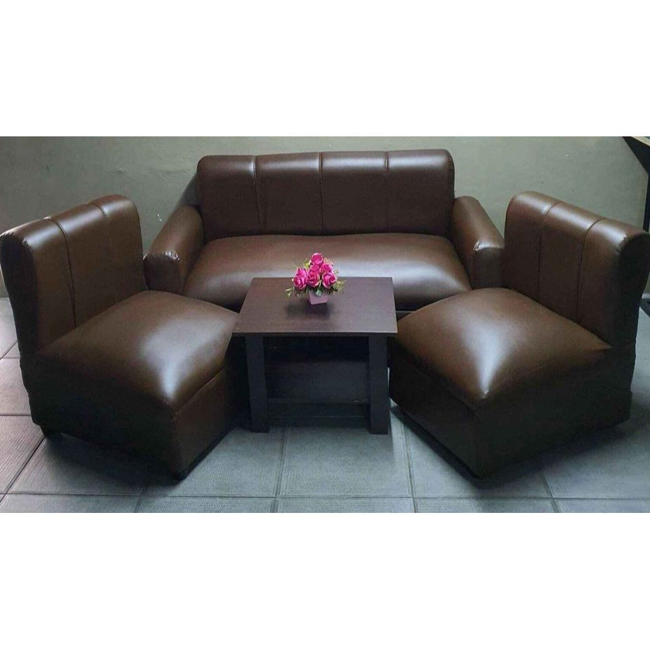 SALA SET BROWN LEATHER WITH TABLE(FREE DELIVERY MANILA ONLY) | Shopee ...