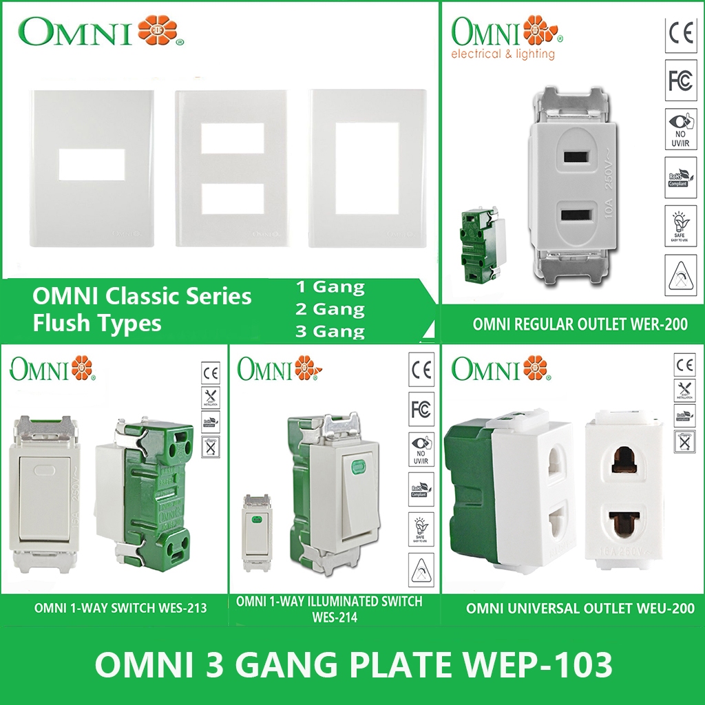 OMNI FLUSH TYPES CLASSIC SERIES SWITCH AND OUTLETS AND PLATES (1 WAY ...