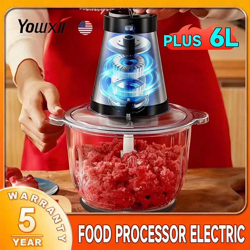Yowxii 5/6L Glass Food Processor Meat Grinder lectric Food Processor ...